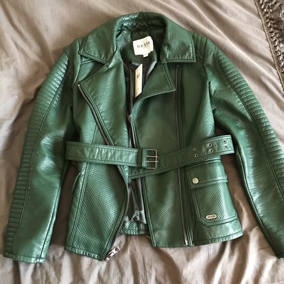 Guess | Jackets & Coats | Guess Green Leather Jacket | Poshmark